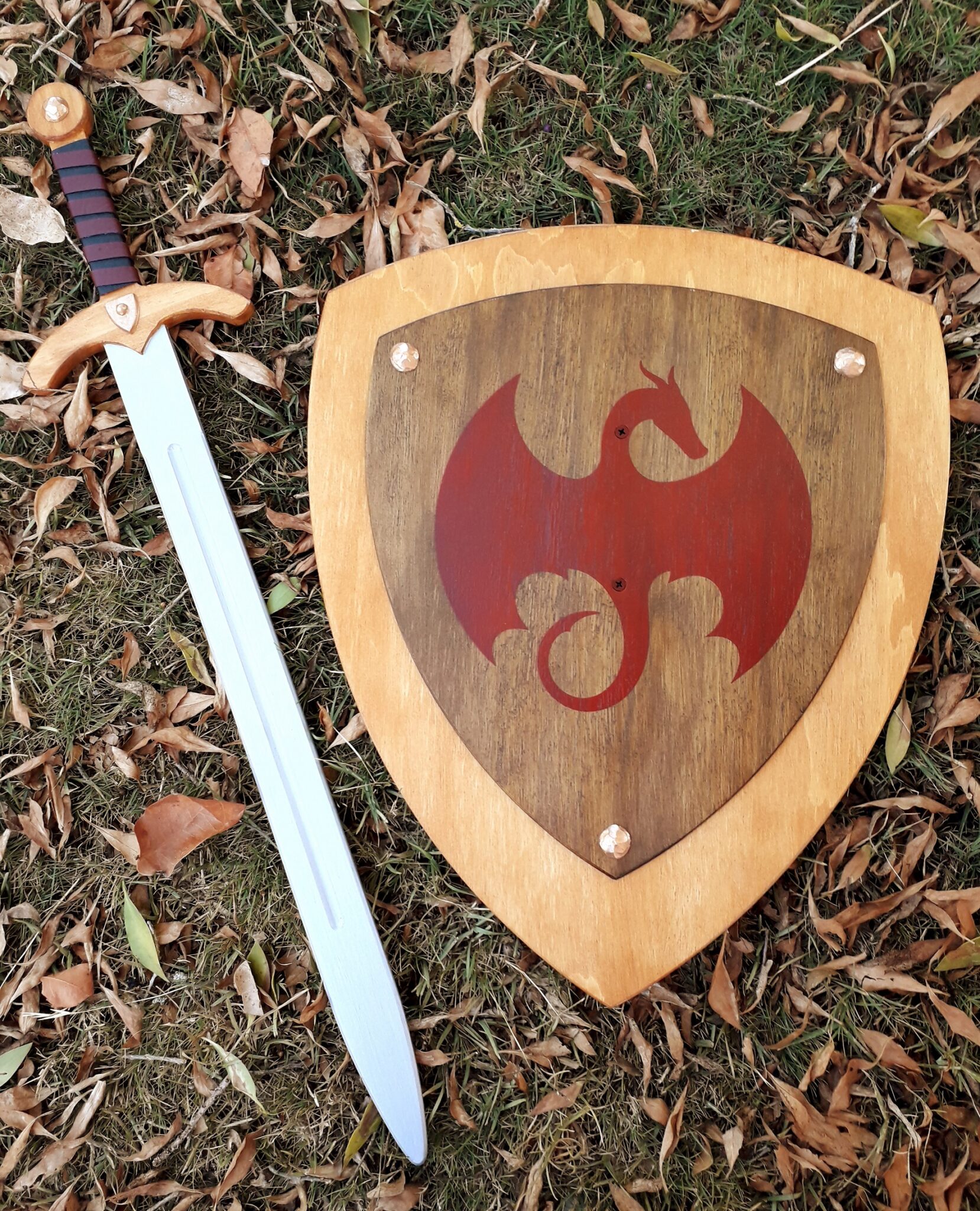 Wooden Medieval Dragon Shield/ Knights Sword and Shield Set - Icarus ...