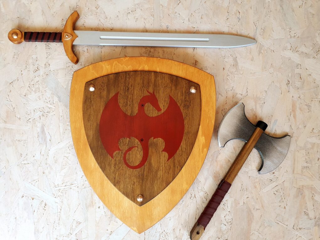 Wooden Medieval Dragon Shield/ Knights Sword and Shield Set - Icarus ...